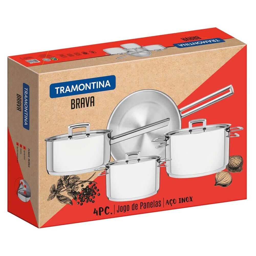 Jogo de Panelas Tramontina Brava em Aço Inox Fundo Triplo com Tampa ...