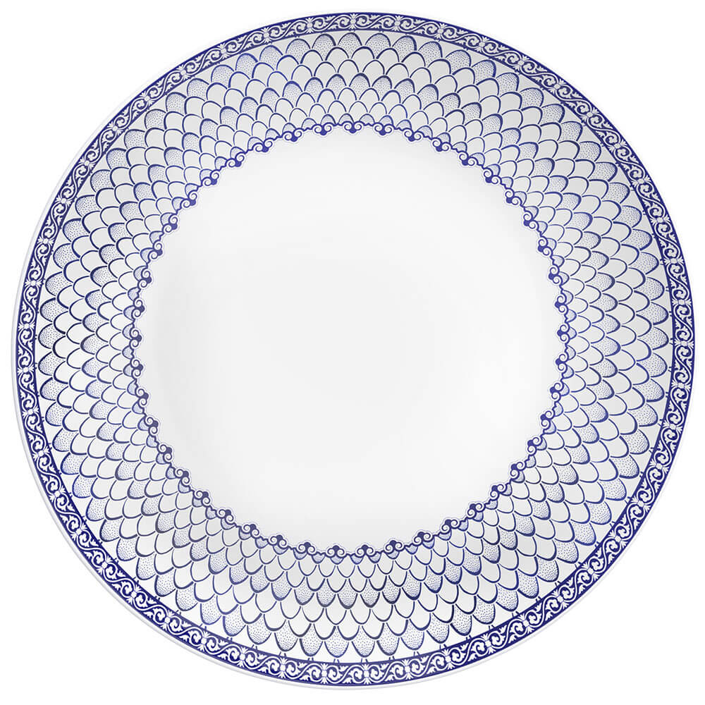 12 Pratos Fundo Tramontina Umeko em Porcelana Decorada Azul 22 cm ...
