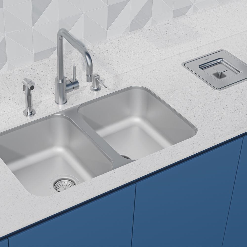 Cuba Tramontina Dora Duo 2C 34 BL em Aço Inox com Acabamento Acetinado ...