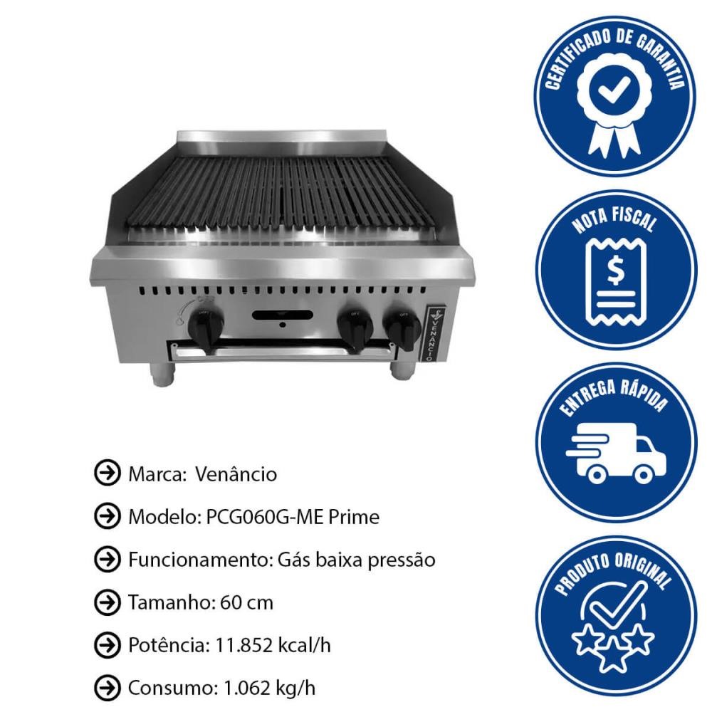 Chapa Grill Charbroiler Prime de Mesa Venâncio a Gás Baixa Pressão em ...