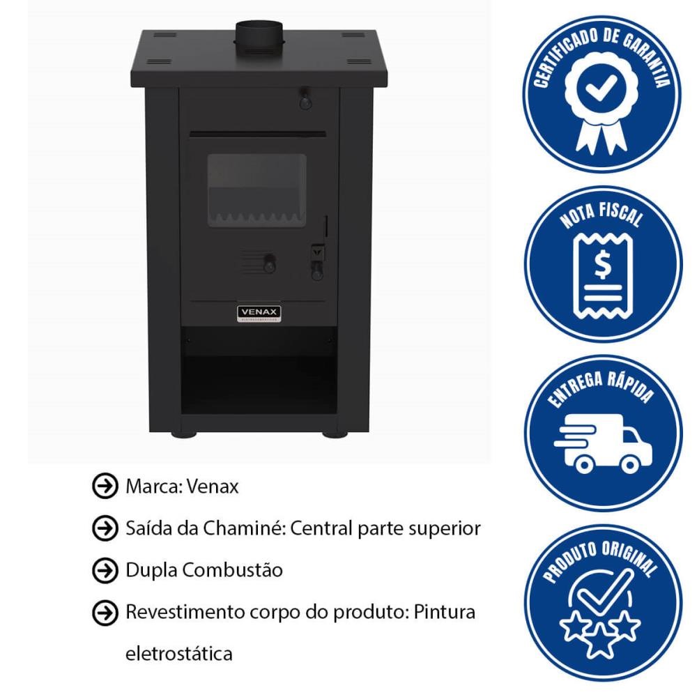Calefator A Lenha Venax Pyron Dupla Combustão Preto Fosco 33717 - CASA ...
