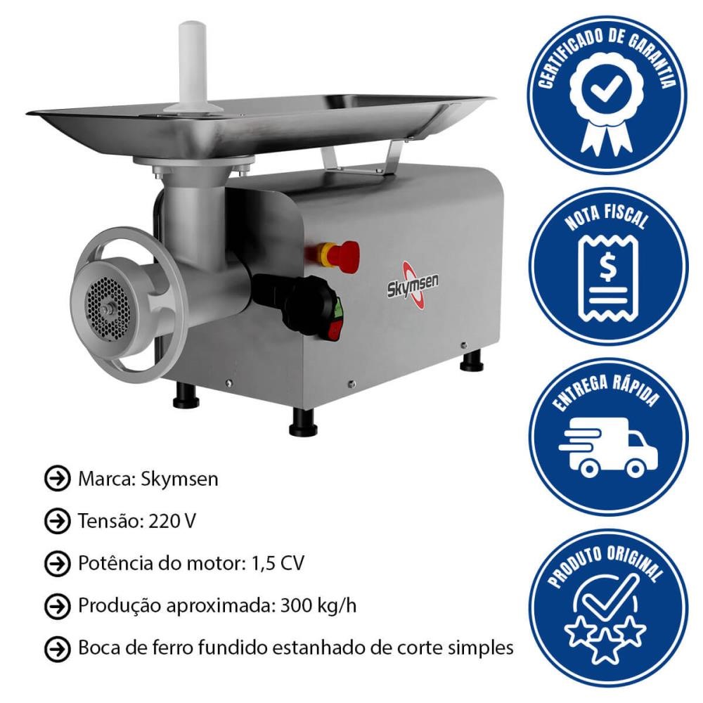 Picador E Moedor De Carnes Skymsen PS-22 220V Inox Boca 22 1,5 HP-CV 1 ...