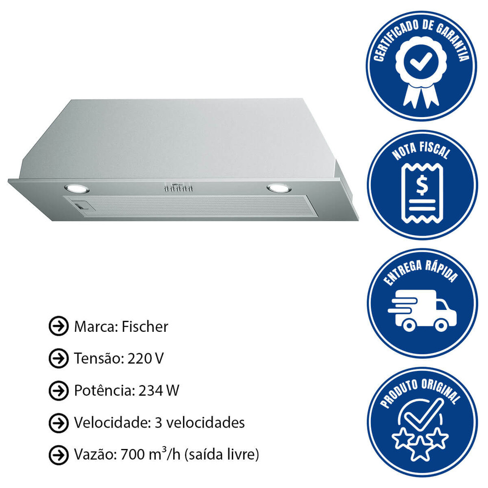 Coifa De Embutir Fischer Infinity 90cm Inox 220V 3 Velocidades 29565 ...